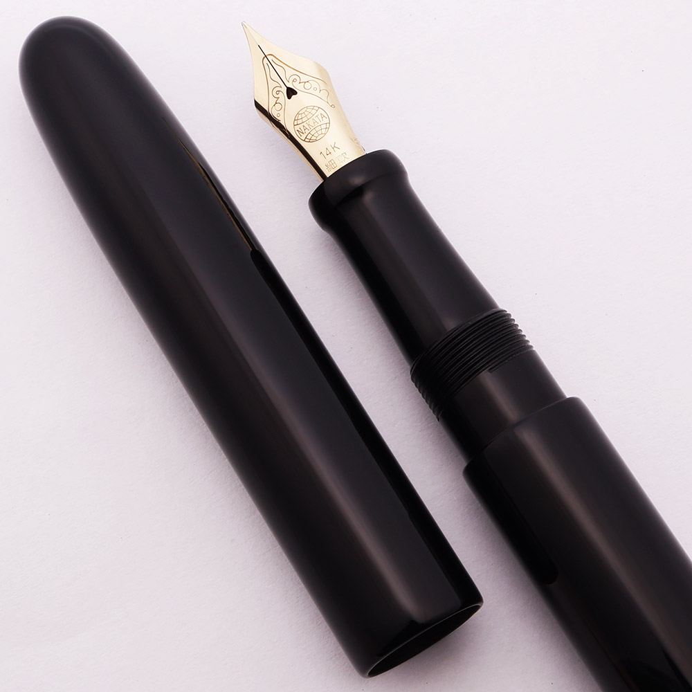 Nakaya Long Cigar Fountain Pen - Kuro-roiro (Black) Urushi, 14k Soft Fine Nib (Near Mint in Box ...